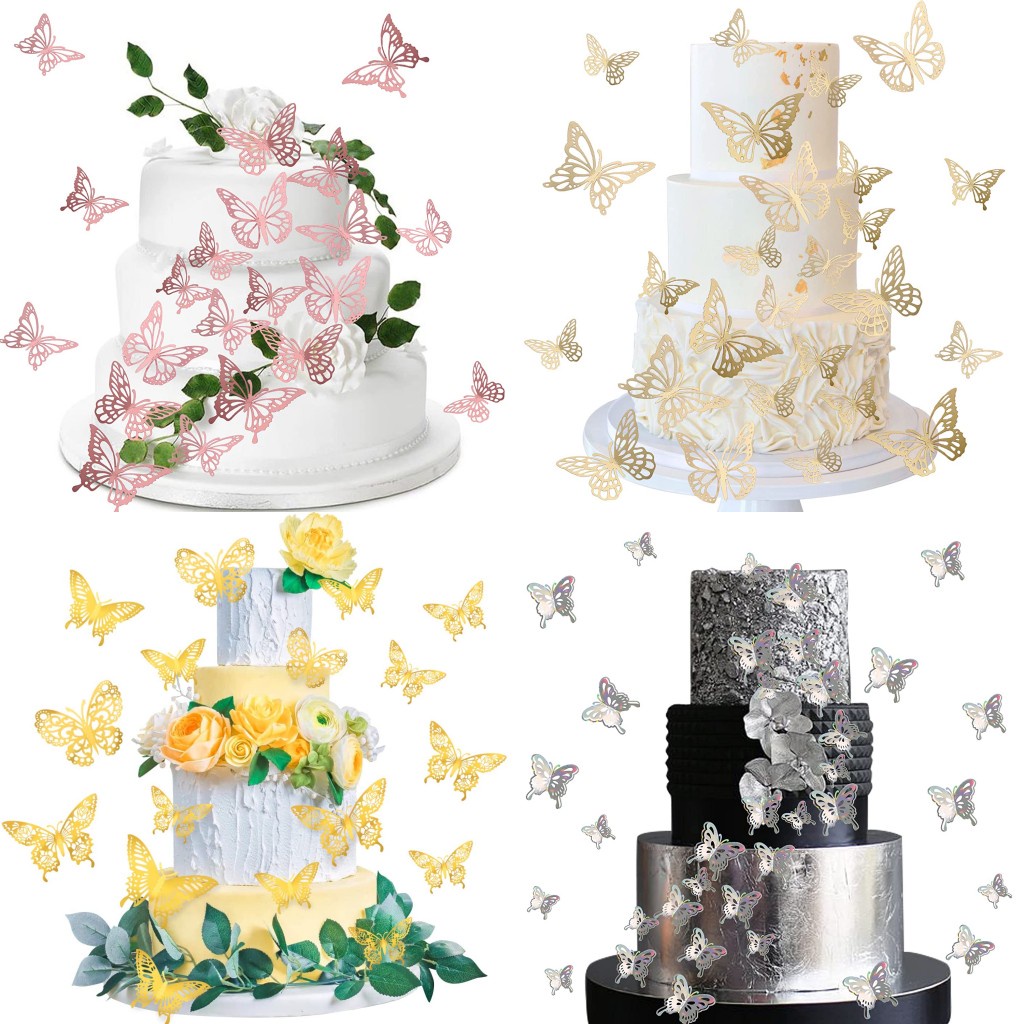12PCS Laser 4D Butterfly Cupcake Toppers Hollow Arts Butterfly Cake ...