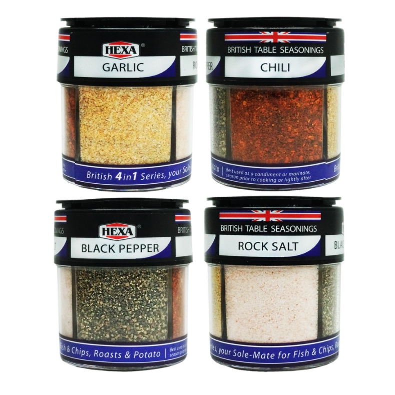Hexa halal british 4 in 1 table seasoning garlic, chili, black pepper ...