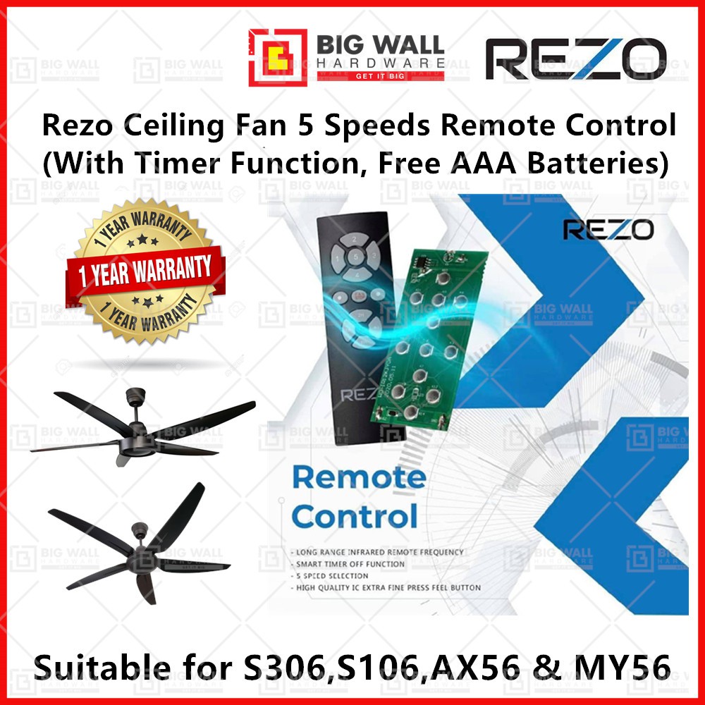 Original Rezo Ceiling Fan 5 Speeds Remote Control for S103 S306 AX56 ...