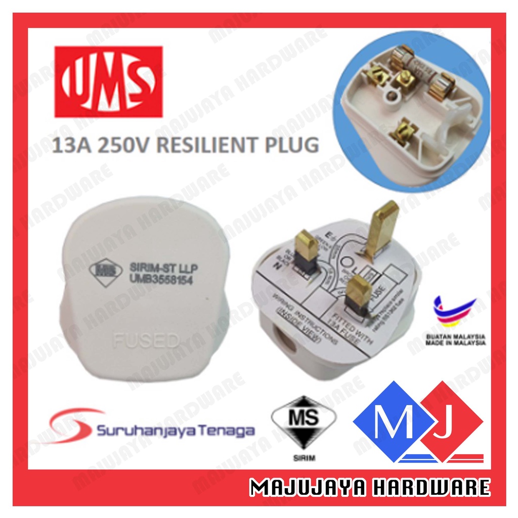 UMS 13AMP 250V A/C Resilient Plug Top Resilient Plug Fitted With 13A ...