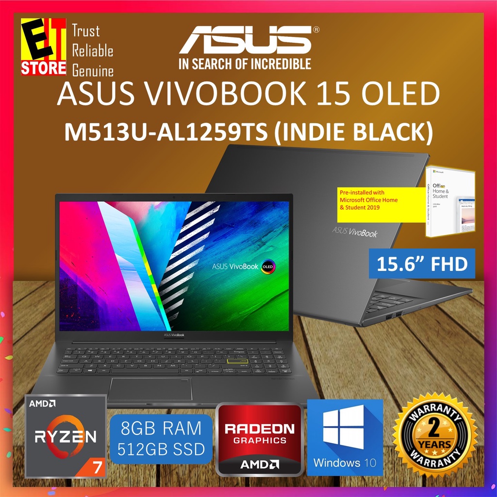 ASUS VIVOBOOK 15 OLED M513U-AL1459WS LAPTOP (R7-5700U/8GB/512GB SSD/AMD ...
