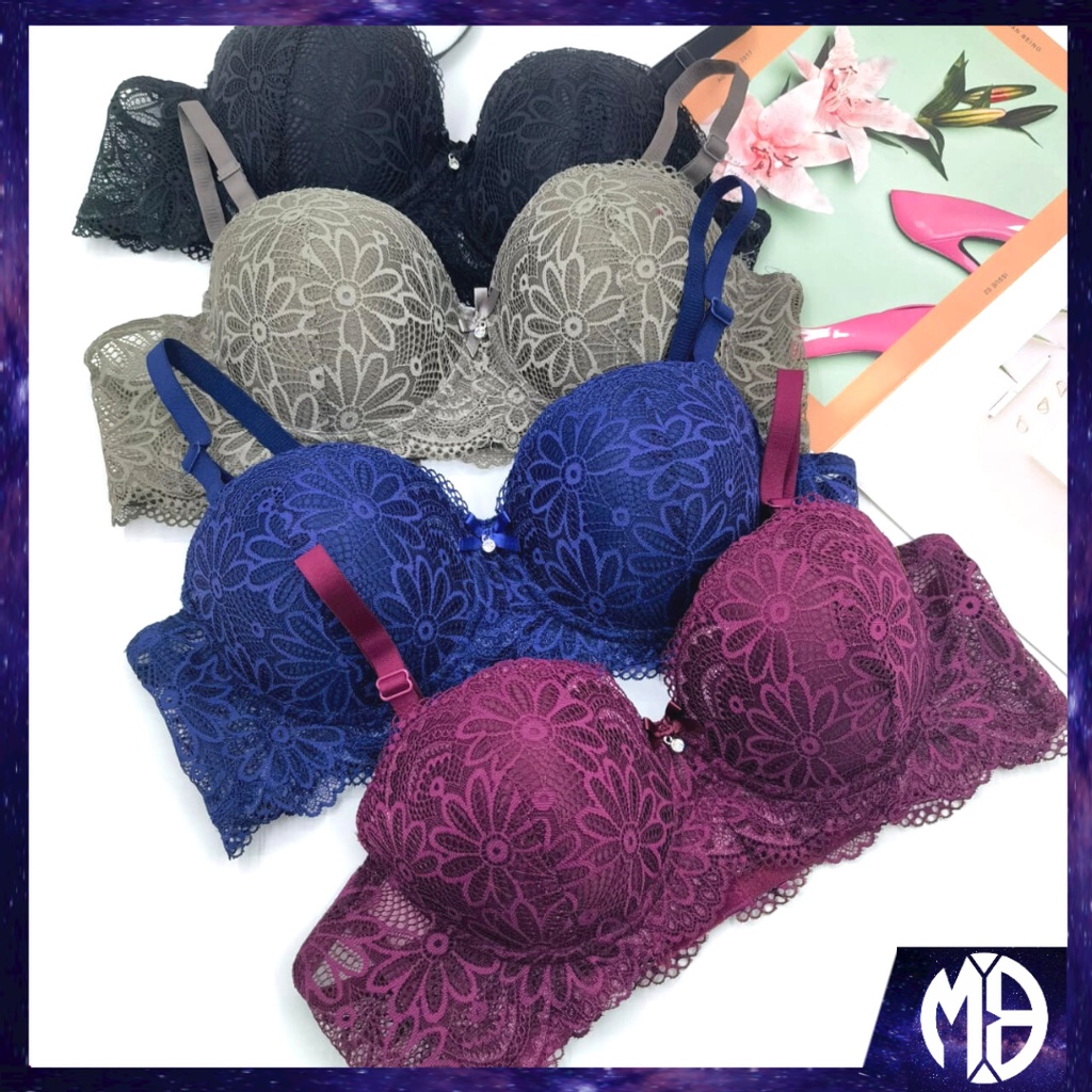 Wired Bra Push Up B Cup Floral Lace Bra Baju Dalam Wanita Berdawai Bra ...