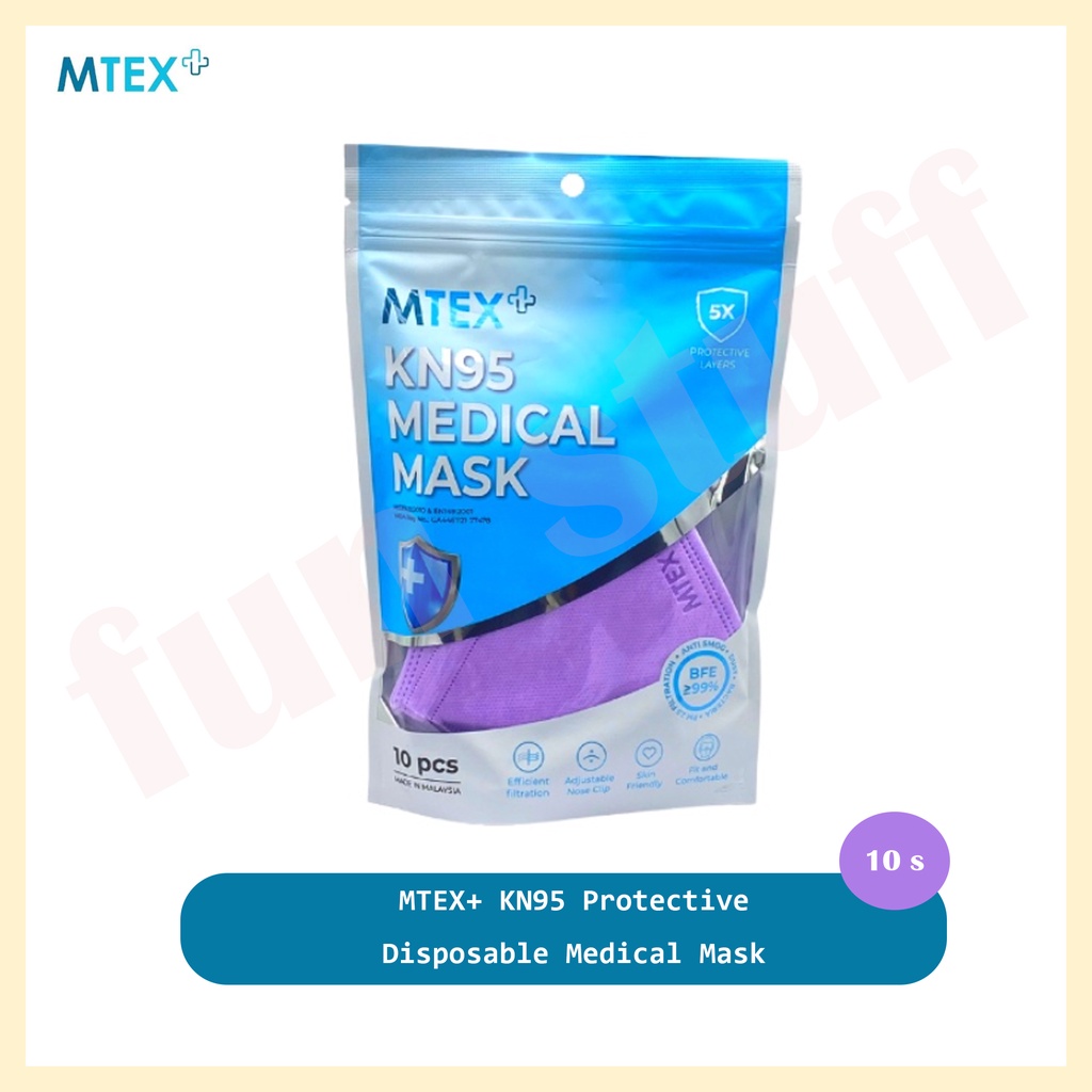MTEX+ KN95 Protective Disposable Adult Mask Purple (10pcs) | Shopee ...