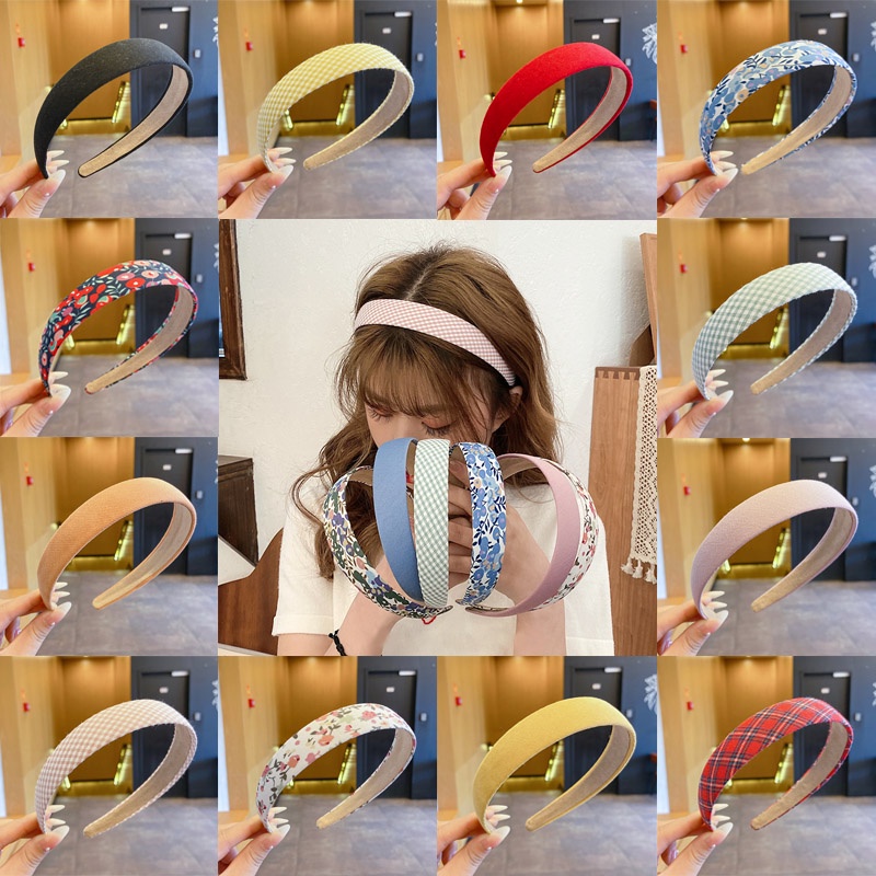 Fashion Korean Hair Bands, Solid Color Flower Pattern Plaid Headband ...