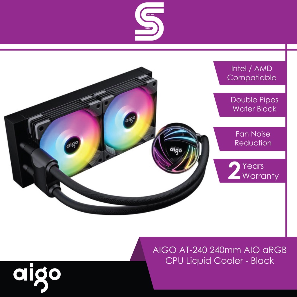 AIGO AT-240 240mm AIO aRGB CPU Liquid Cooler - Black | Shopee Malaysia