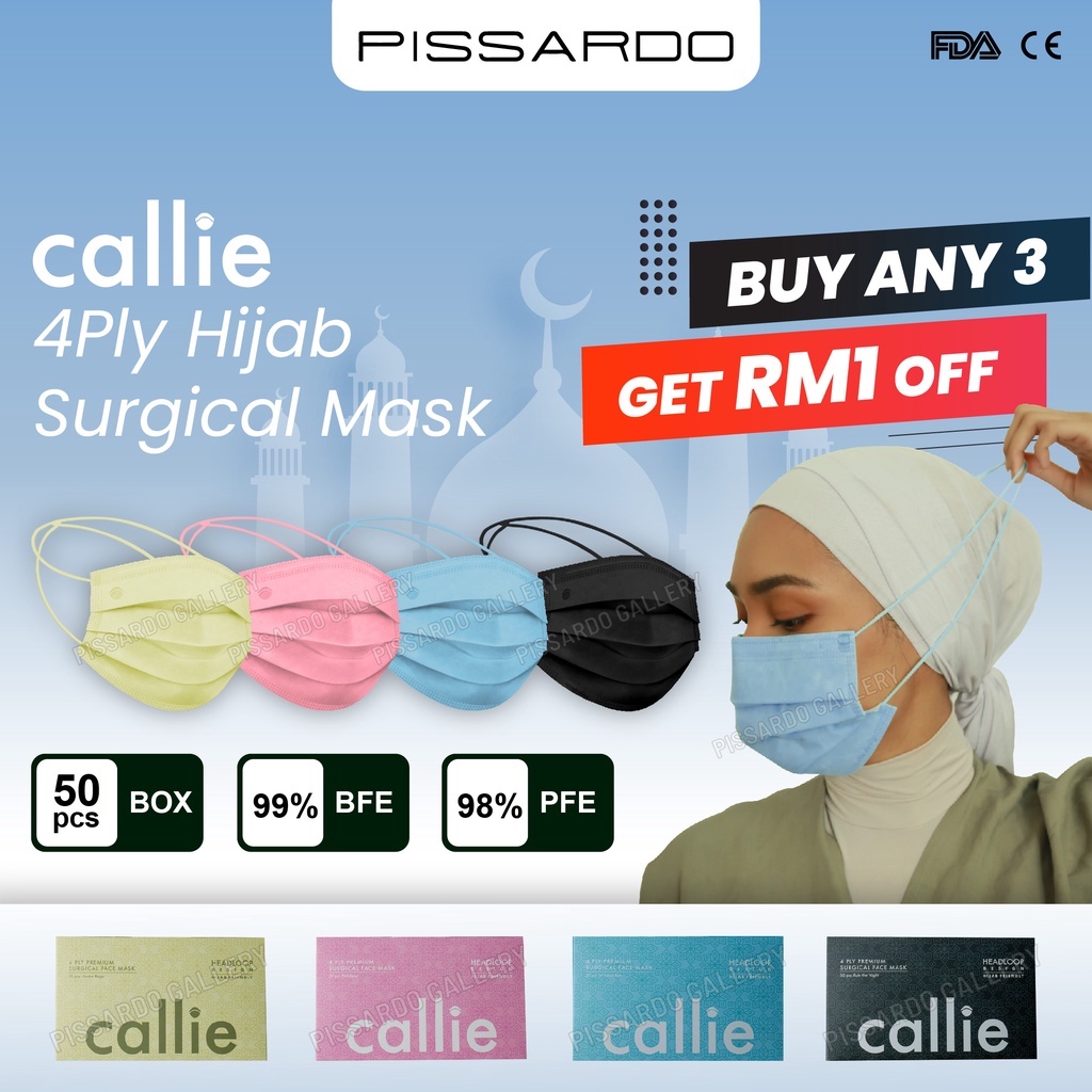 CALLIE Adult Headloop 4 Ply Surgical Face Mask 50pcs/box Disposable ...