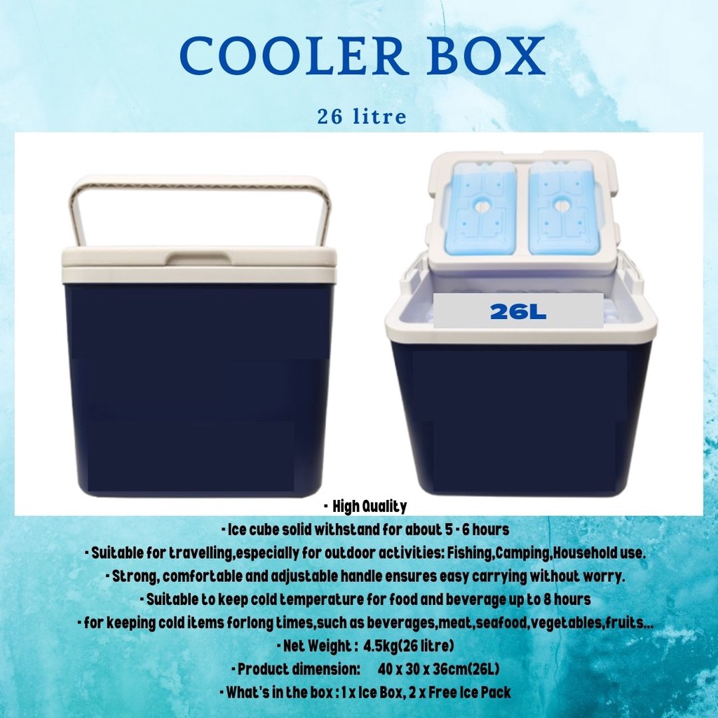 Cooler box / Cold storage box + free ice pack - 16 & 26 litre - picnic ...
