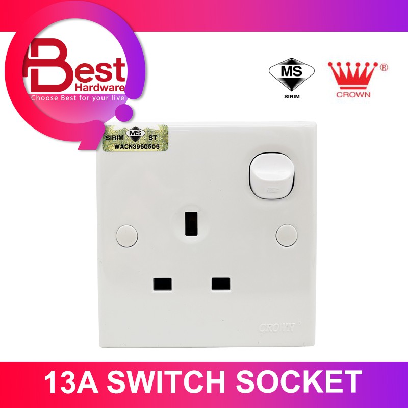 Best hardware - crown 13a 250v ac wall flush switched socket outlet ...