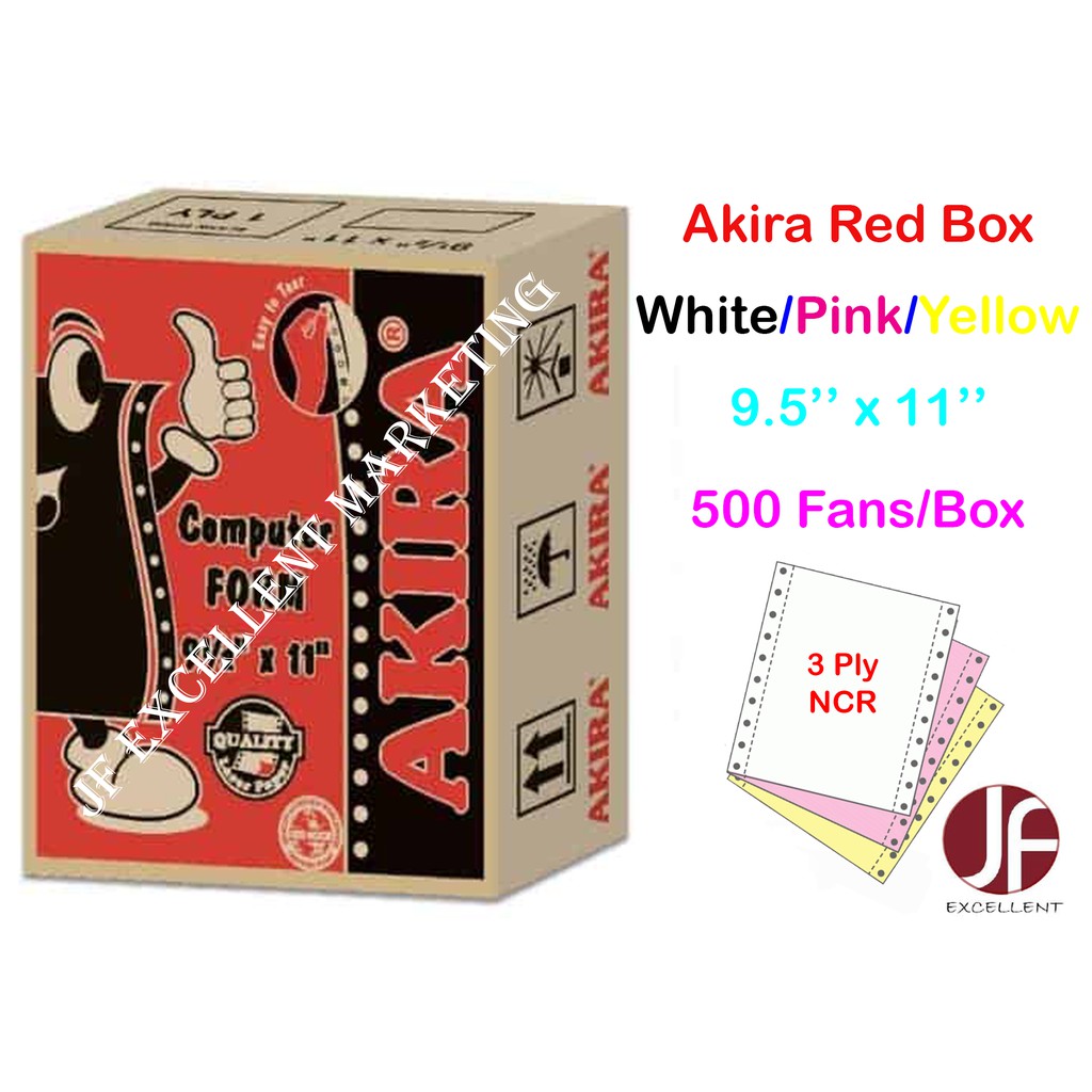 Computer Form 3 Ply NCR 9.5'' x 11'' 500F AKIRA RED BOX (White/Pink ...