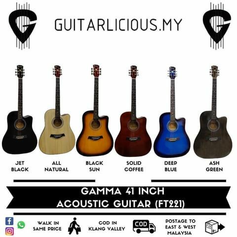 GAMMA Series 41 inch Acoustic Guitar FT221 6 strings (EBGDAE) Free bag ...