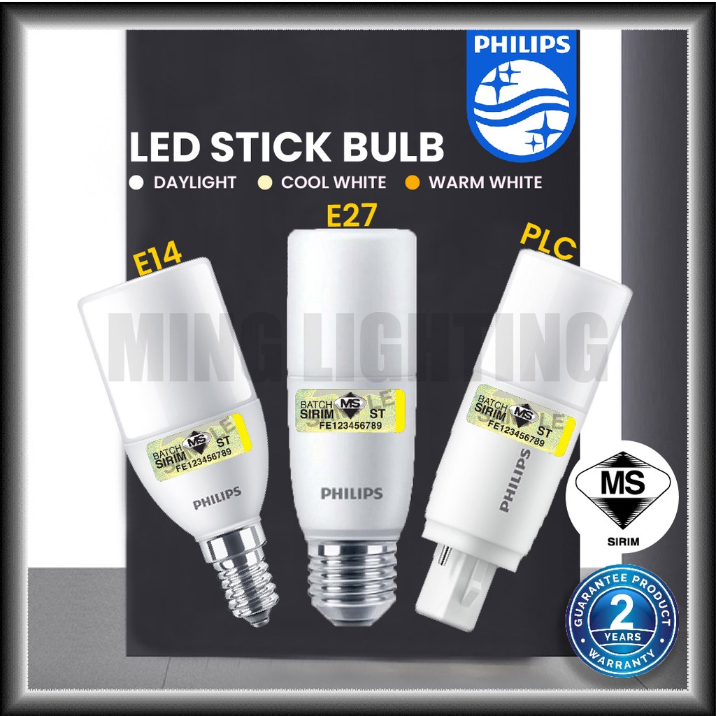 (Sirim) Philips LED E27 E14 PLC Stick Bulb MyCare Series Energy Saving Lighting Home Ceiling ...