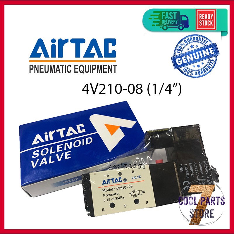 AIRTAC 4V210-08 (1/4") Pneumatic Solenoid Valve 5/2 Way Valve AC220V ...