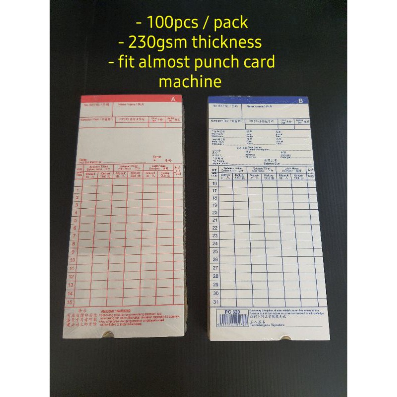 Punch card time card punch card machine card kad waktu | Shopee Malaysia