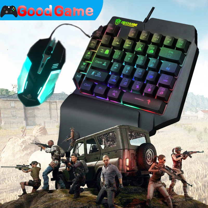 One-Handed Game Keyboard Mouse Set RGB Backlit Portable Mini Gaming ...