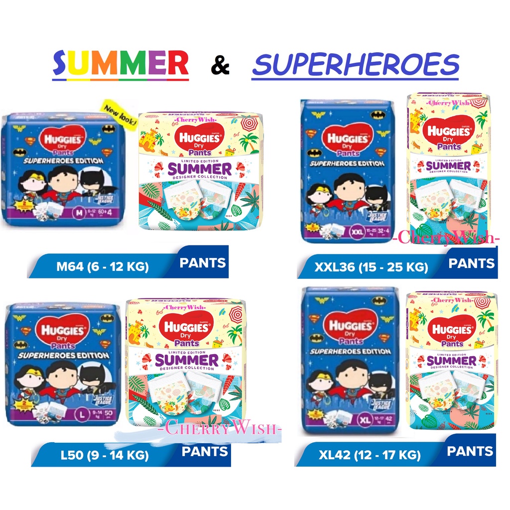 Huggies SUMMER / SUPERHEROES Dry Pants Limited Edition M60 / L50 / XL42 ...