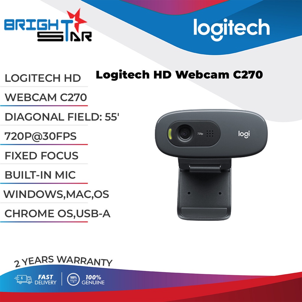 LOGITECH C270 HD WEBCAM / DIAGONAL FIELD: 55' / 720P@30FPS / FIXED ...