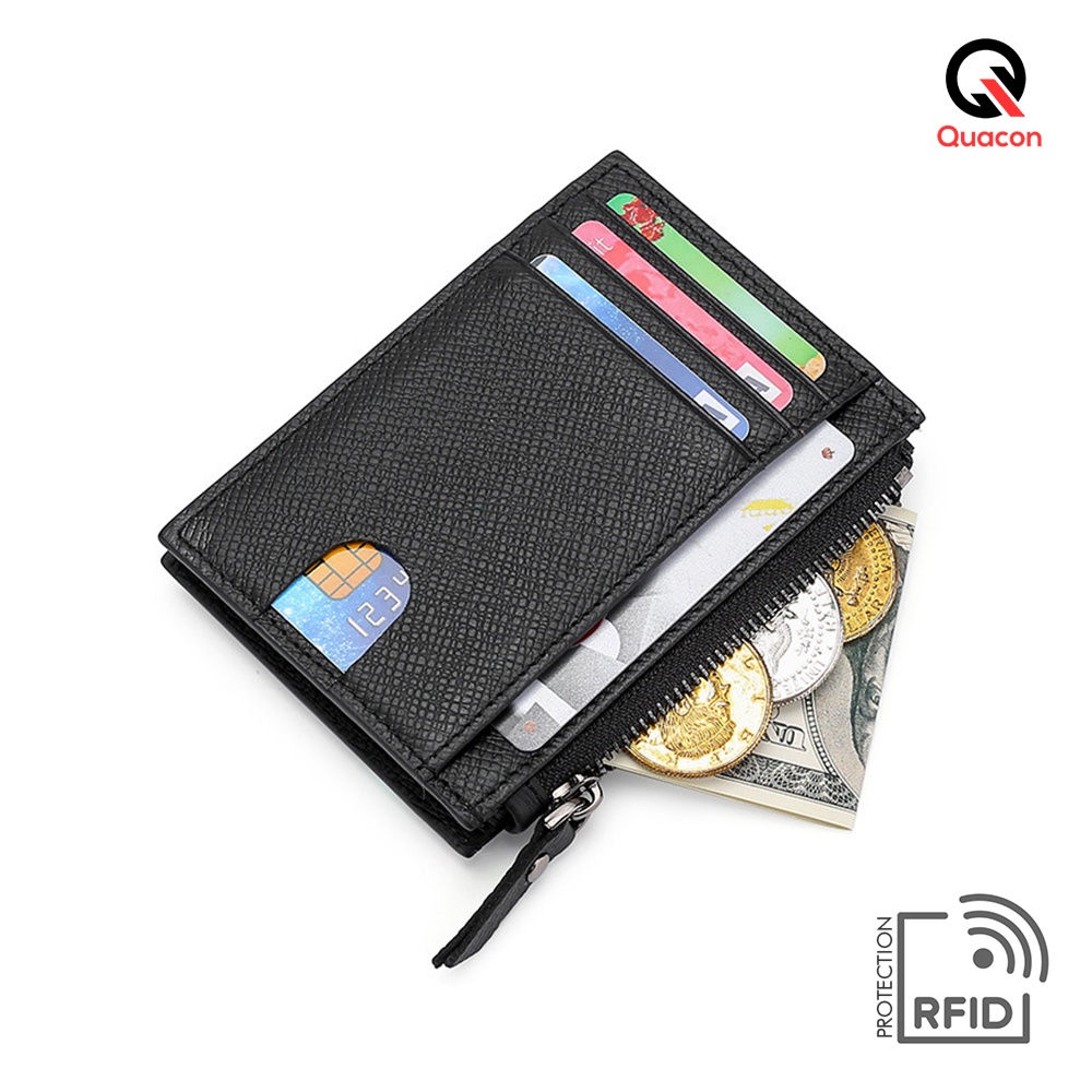 RFID Blocking Ultra Slim & Compact Genuine Leather Card Holder / Wallet ...