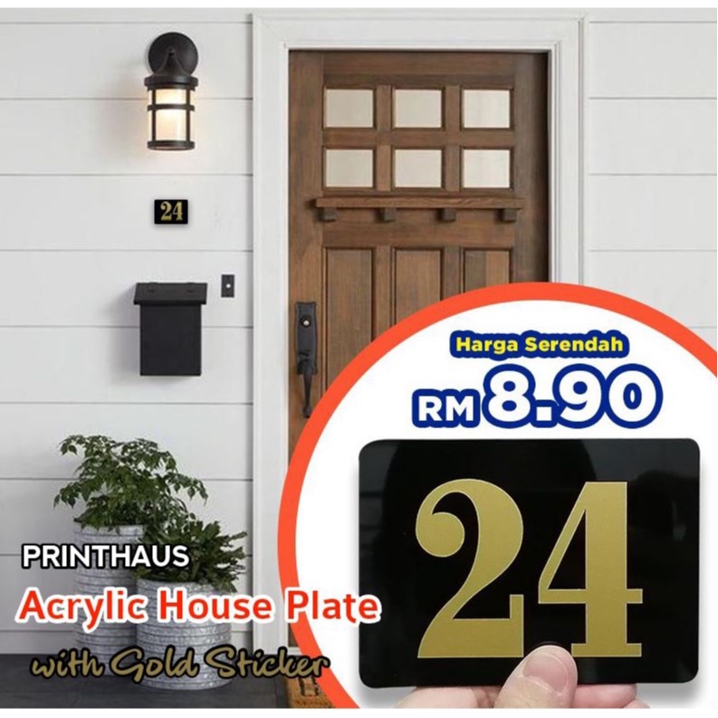 Acrylic House Number Plate with Gold Sticker/Nombor Plat Rumah Akrilik ...