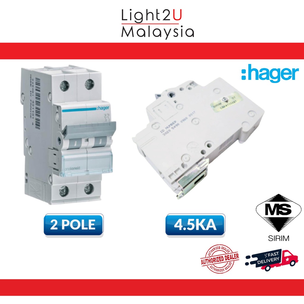 HAGER 2POLE 4.5KA MCB (1A/2A/4A/6A/10A/16A/25A/32A/40A/63A) *SIRIM APPROVE* | Shopee Malaysia