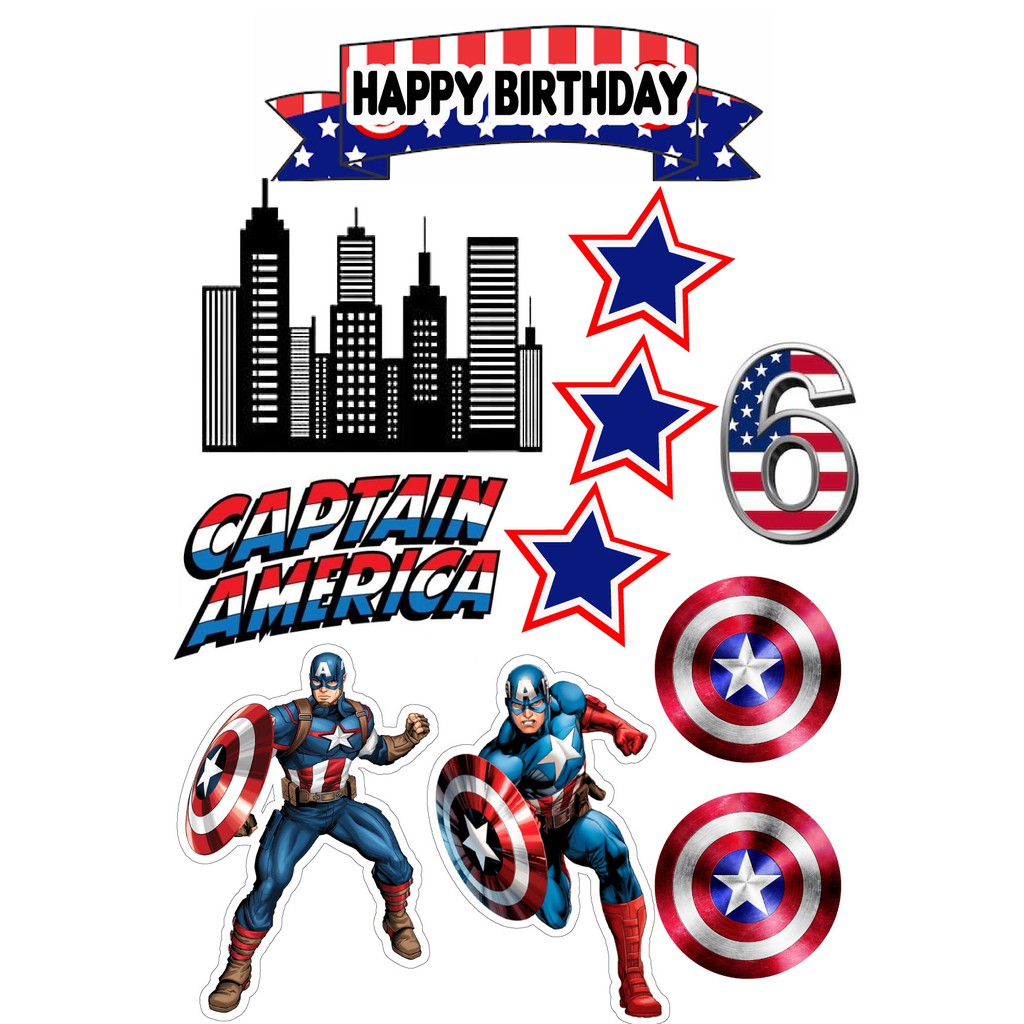 (CUSTOME MADE) Captain America Cake Topper A4 size | Shopee Malaysia