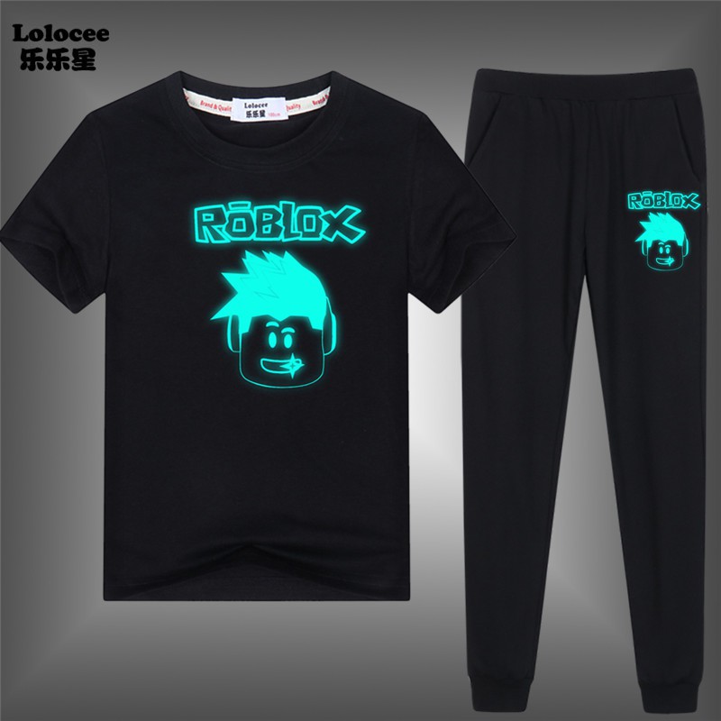Boys Roblox Glowing Outfits Summer Short Sleeve T-shirt and Long ...