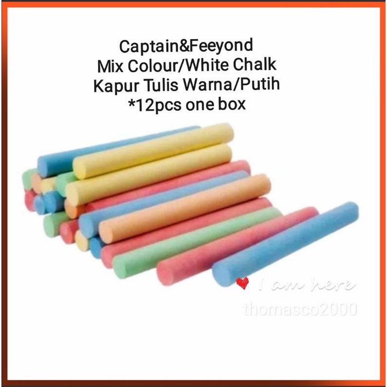 Captain&FeeYond Mix Colour Chalk, Kapur Tulis Papan Hitam Warna/Putih ...