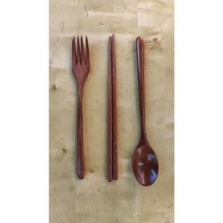 Set sudu garfu chopstick kayu, Korean Style wooden cutleries. Wooden ...