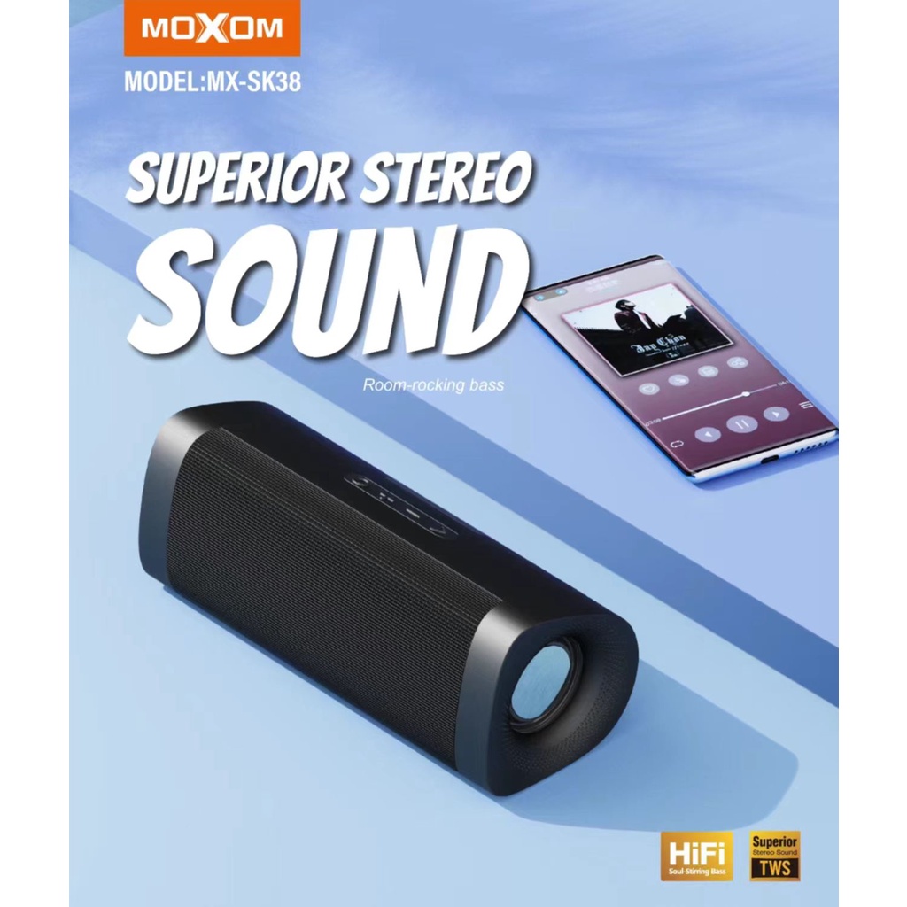 MOXOM MX-SK38 TWS Wireless Bluetooth V5.0 HI-FI Portable Speaker / Rechargeable IPX 6 Waterproof ...