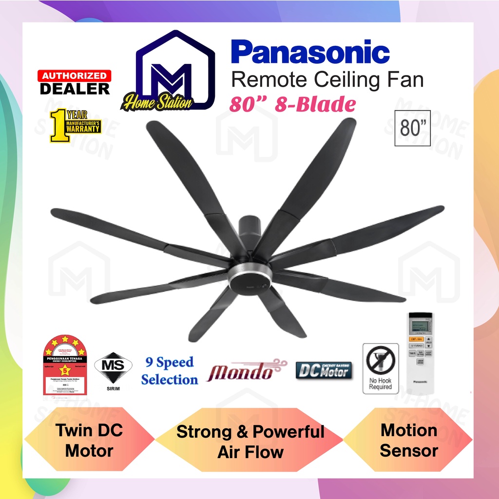Panasonic 80" 8-Blade DC Motor Ceiling Fan Remote Control Canopy Type F ...