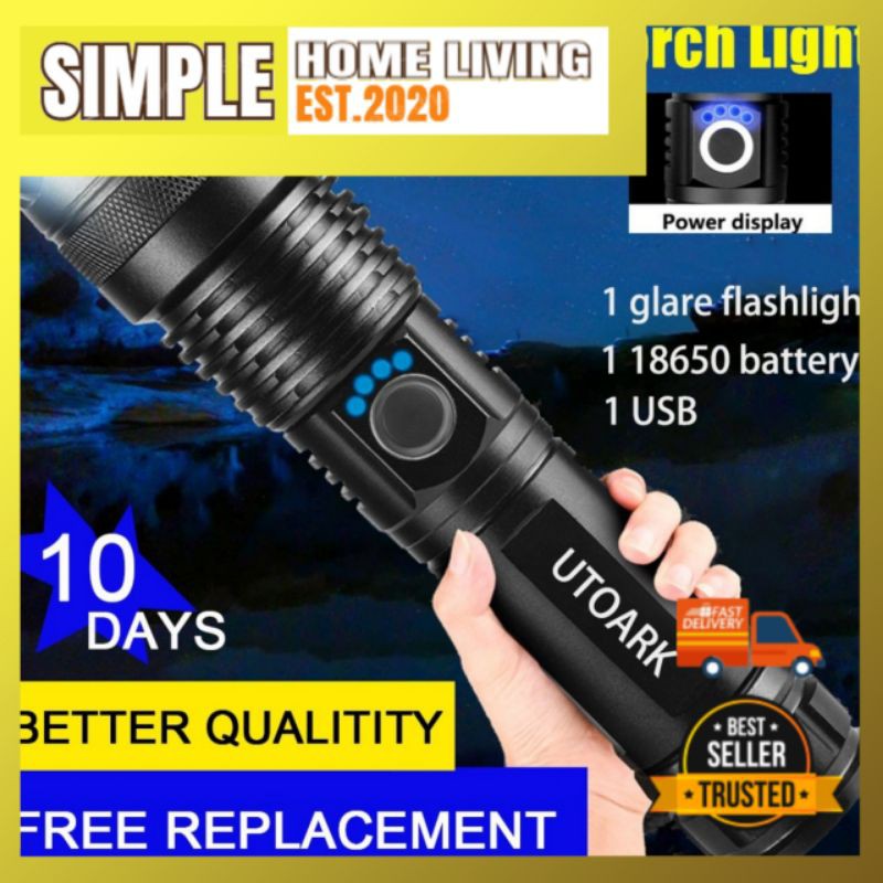 USB Torch Light Battery Set 50000 Lumens XHP50 Super Bright Powerful ...