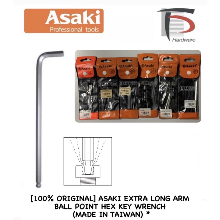 [100% ORIGINAL] ASAKI EXTRA LONG ARM BALL POINT HEX KEY WRENCH (MADE IN ...