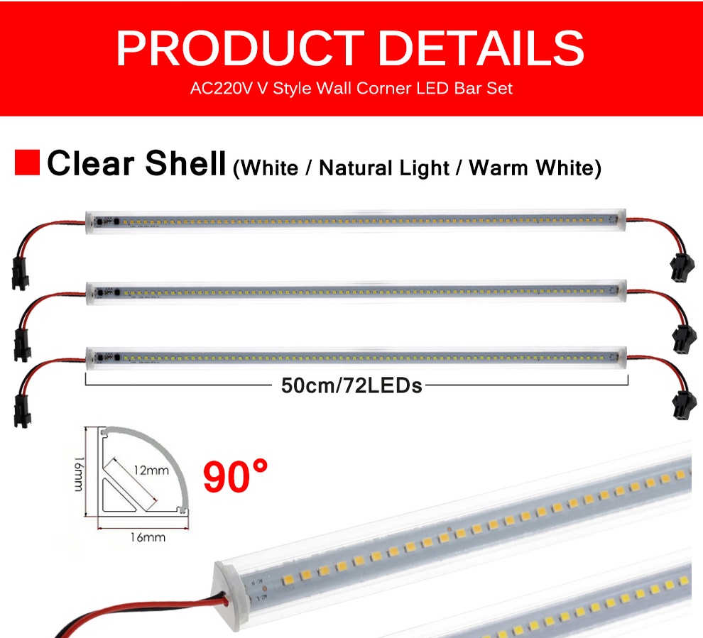 1-6 Pieces Set V Shape LED Strip Light 220V 8W 50cm 72LED Corner LED ...