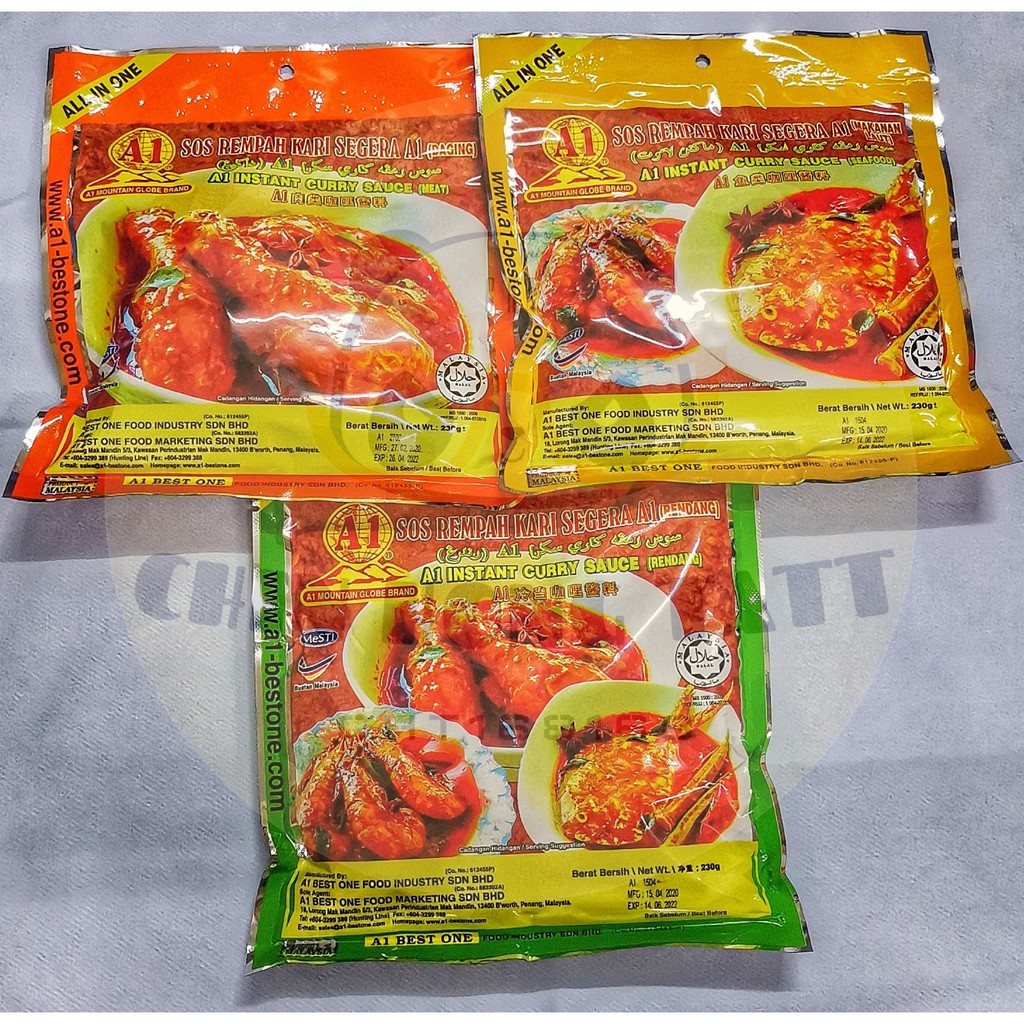 A1 Best One Instant Curry Sauce Meat / Seafood / Rendang 230G+/- Halal ...