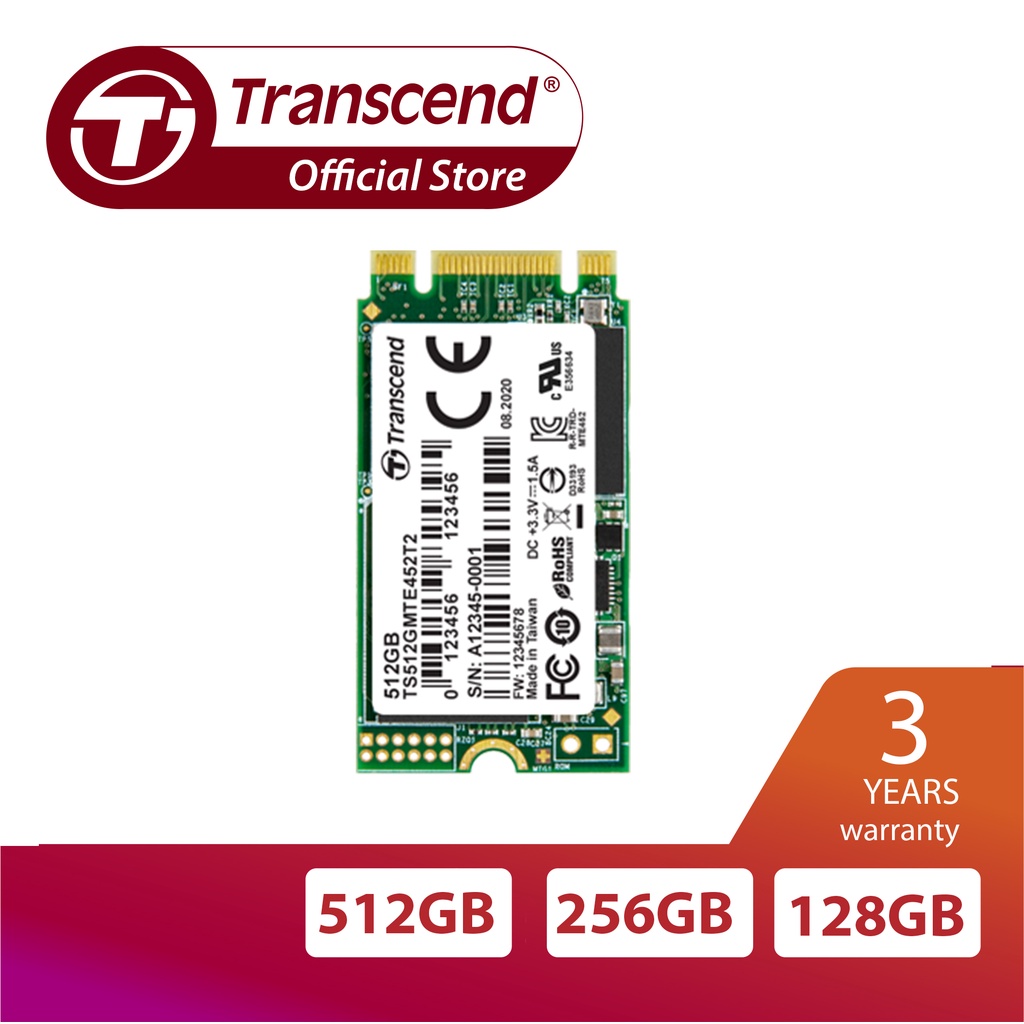Transcend MTE452T2 M.2 SSD 2242 PCIe NVMe Gen3x2 3D NAND (128GB/256GB ...