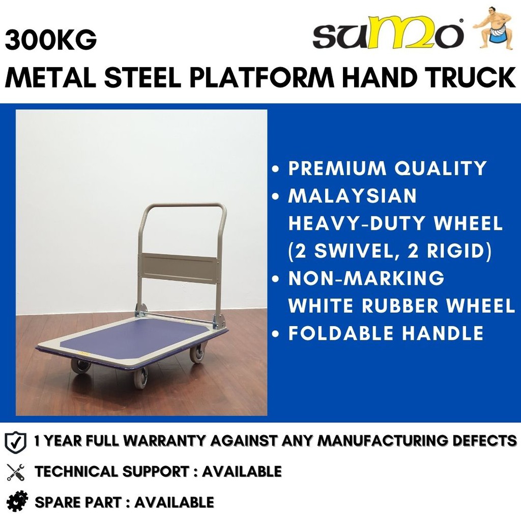 SUMO 300kg Metal Steel Platform Hand Truck Hand Push L Trolley Troli ...