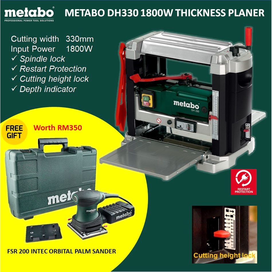 METABO DH 330 1800W 12"/330MM BENCH THICKNESSER PLANER FREE ORBITAL ...