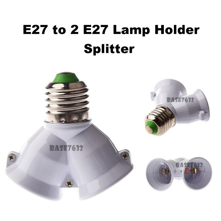 E27 to 2E27 1 in 2 out Light Bulb Base Holder Adapter Socket Splitter ...