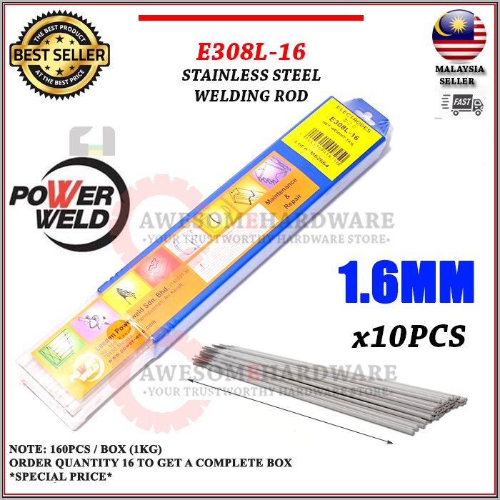 (10PCS STAINLESS STEEL) POWERWELD E308L-16 1.6MM STAINLESS STEEL WELDING ROD ELECTRODE EXTRA ...