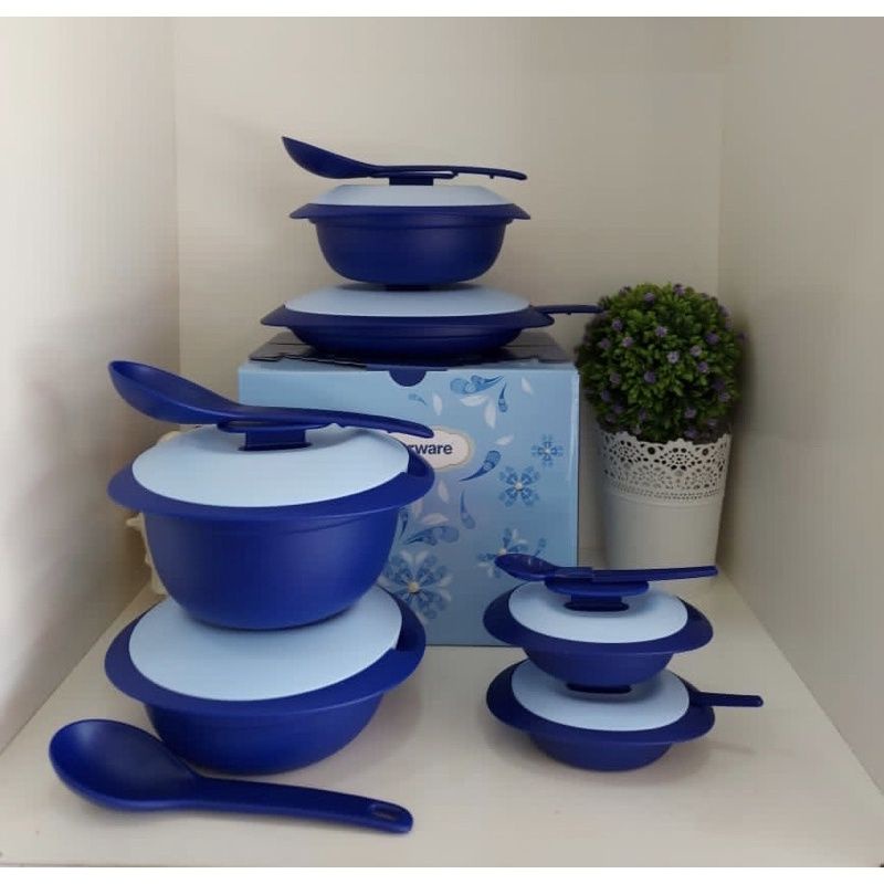 Tupperware Royale Blue Petit Serveware Set Platter Round Server Serving ...