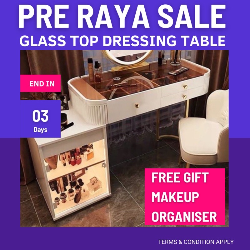 Table Meja Makeup Meja solek glass top dressing table bedroom set ...