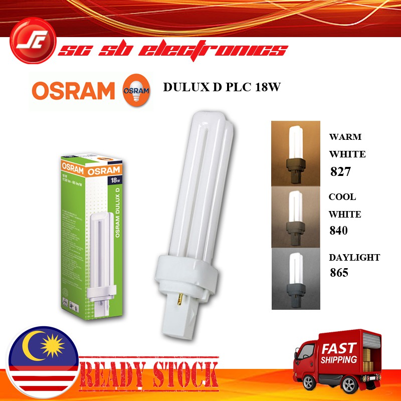 OSRAM DULUX D PLC 18W (827 WARM WHITE/840 COOL WHITE/865 DAYLIGHT) | Shopee Malaysia