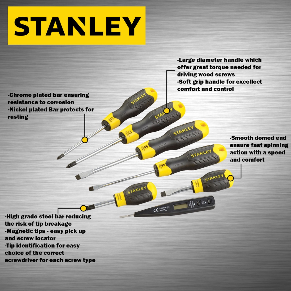 Stanley Cushion Grip 2 Screwdriver Set free bonus Digital Test Pen ...