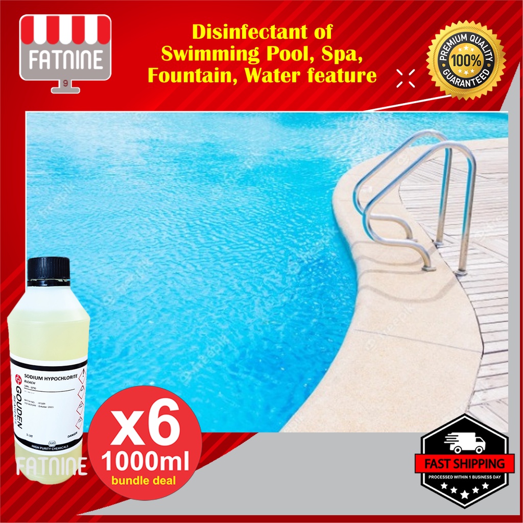 6x Liquid Chlorine 1L/Sodium Hypochlorite 10% / Swimming Pool/ Spa ...