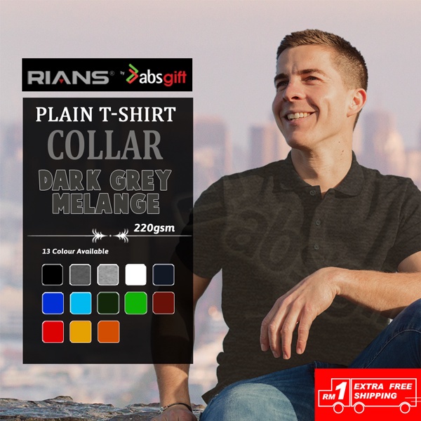 RIANS Plain Cotton Colar T-Shirt ( Short Sleeve ) 220gsm - DARK GREY ...