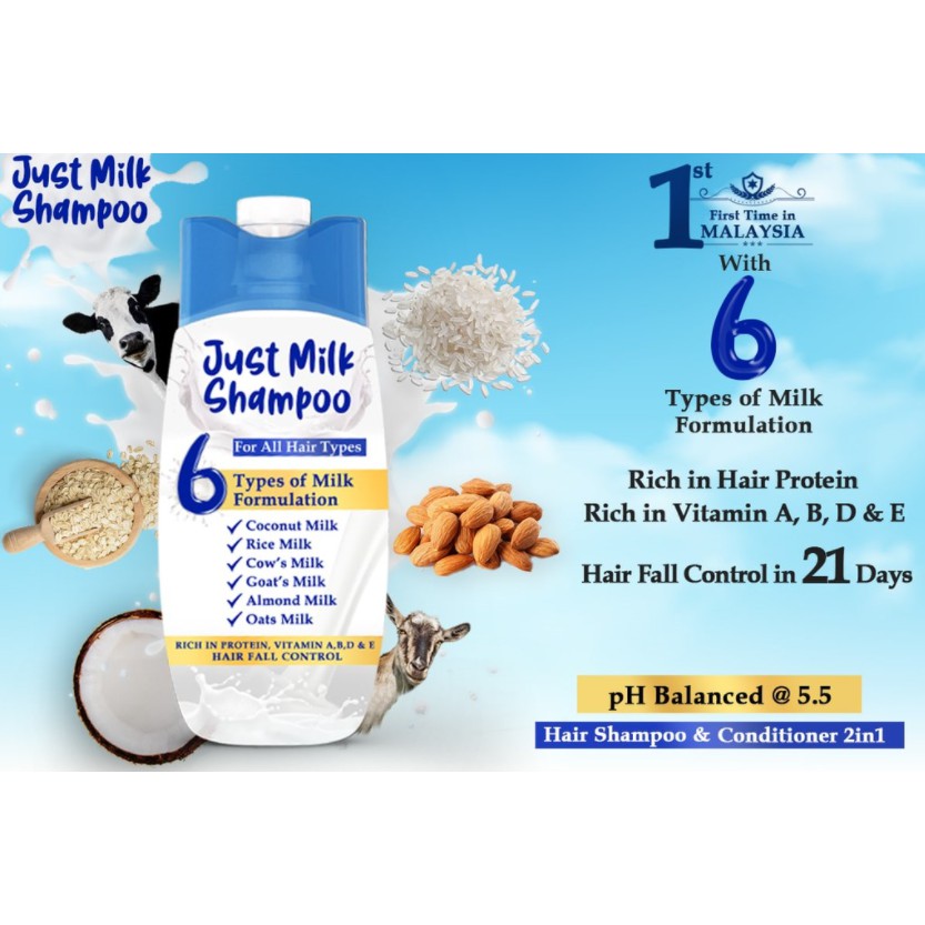 Just Milk Shampoo 350 mL- Hair Fall, Controls Dandruff, Repairs Damaged ...