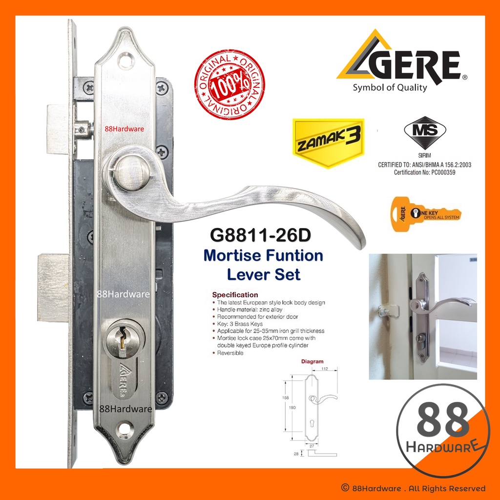 Gere G8811-26D 7025 grill door lock set (mortise lock set/door handle ...