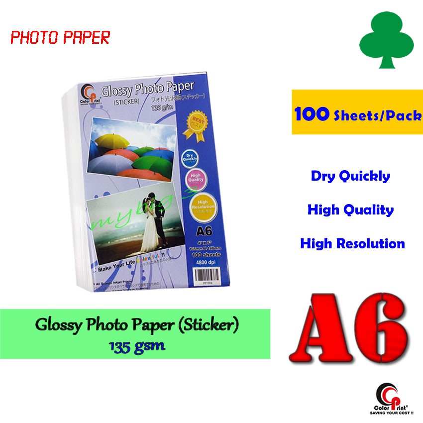 Glossy Photo Paper (STICKER) A6 135gsm (100 sheets) | Shopee Malaysia