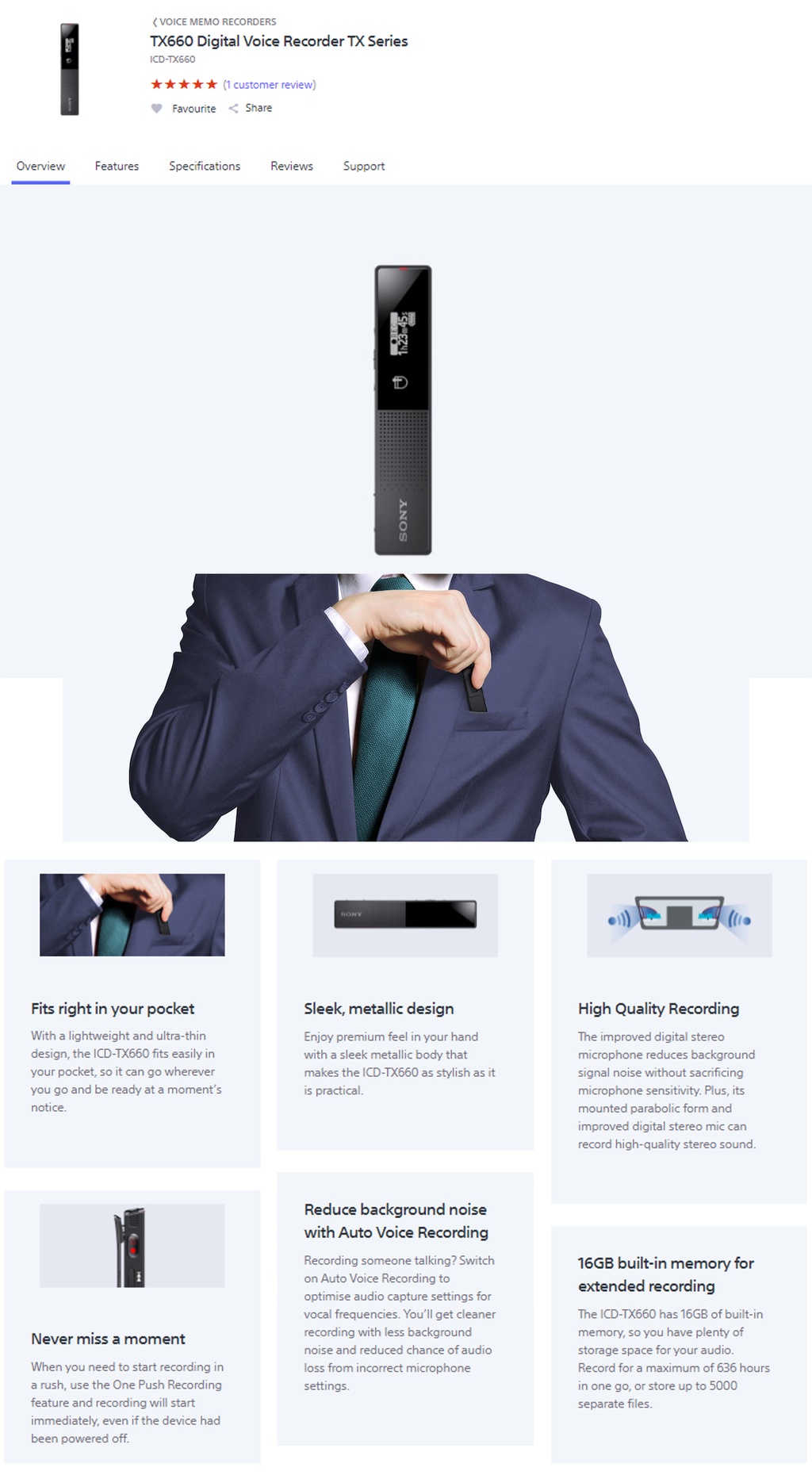 Sony ICD-TX660 Digital Voice Recorder TX Series Auto Voice Recording ...