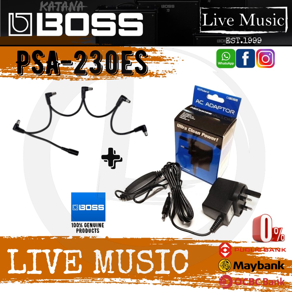 Boss PSA-230ES + 5 way Daisy Chain Pedal Power Supply adapter 9V 500mA ...