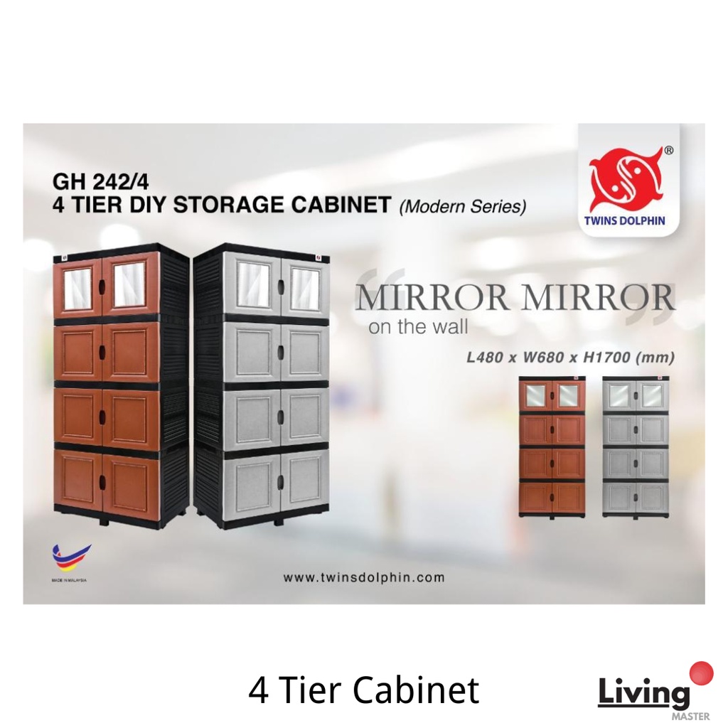 4 Tier Plastic Drawer Storage Cabinet Clothes Storage Wardrobe Cabinet ...